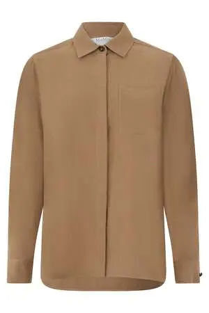 Max Mara Silk Long-sleeve Shirt With Chest Pocket - Camel