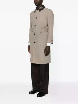LARDINI Belted Contrast-collar Coat - Neutrals