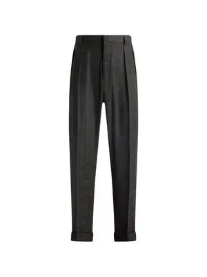 Ralph Lauren Purple Label Glenn Check-pattern Pleated Wool Trousers - Grey