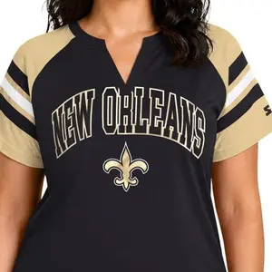 STARTER New Orleans Saints Game On Notch Neck Raglan T-shirt - Black