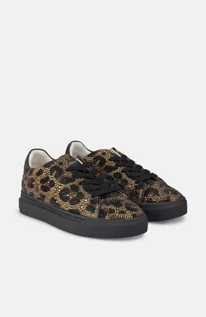 ALMA EN PENA Leopard Rhinestone Trainer - Black