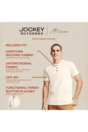 JOCKEY Outdoors Luke Bryan 100% Cotton Short Sleeve Henley - Jasper