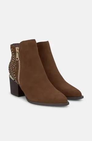 ALMA EN PENA Heeled Bootie Rhinestone Studs - Camel