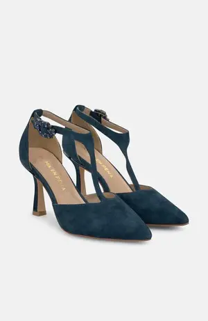ALMA EN PENA Sharp Jewel Buckle Shoe - Navy