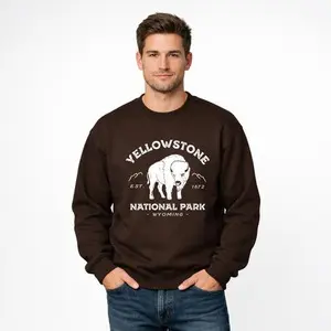 SIMPLY SAGE MARKET Vintage Yellowstone National Park Sweatshirt - Chocolate