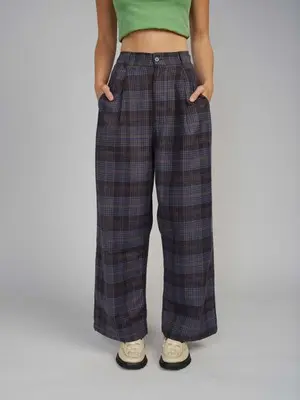 DEGEN Rylie Wide Leg Denim Pant - Plaid