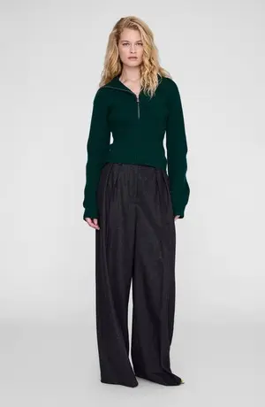 ANINE BING June Trucker Collar Sweater - Deep Emerald