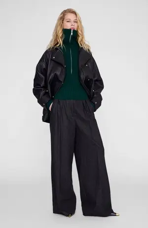 ANINE BING June Trucker Collar Sweater - Deep Emerald