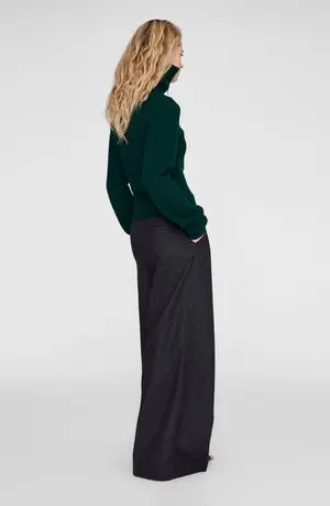 ANINE BING June Trucker Collar Sweater - Deep Emerald
