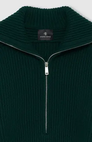 ANINE BING June Trucker Collar Sweater - Deep Emerald
