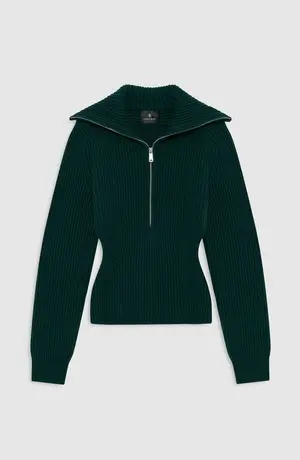 ANINE BING June Trucker Collar Sweater - Deep Emerald