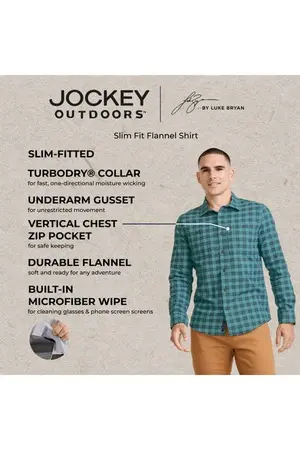 JOCKEY Outdoors Luke Bryan Slim Fit Flannel Field Shirt - Currant Plaid