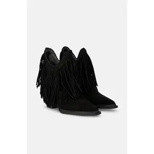 ALMA EN PENA Long Fringed Bootie Black