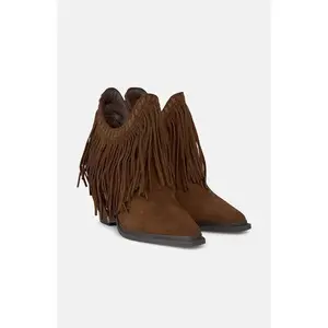 ALMA EN PENA Long Fringed Bootie Camel