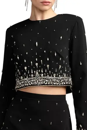 Mac Duggal Beaded Crepe Long Sleeve Top And Mini Dress