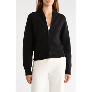 HIGH SPORT Velma Zip Up Cotton & Cashmere Knit Jacket - Black