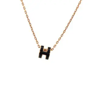 Hermès Pop H Pendant Chain Necklace Metal And Enamel Mini - Black