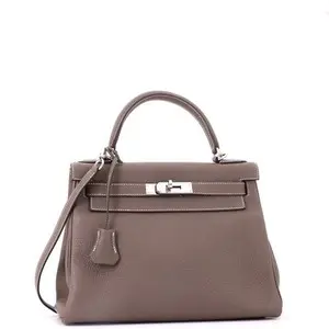 Hermès Kelly Handbag Clemence With Palladium Hardware 28 - Grey