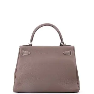 Hermès Kelly Handbag Clemence With Palladium Hardware 28 - Grey