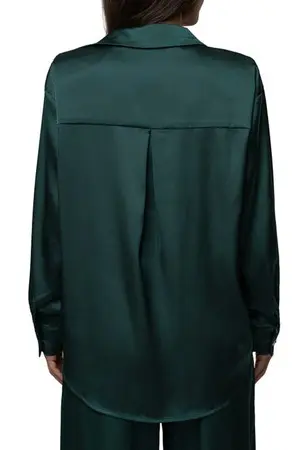 JLUXLABEL Island Ease Collared Satin Top - Emerald