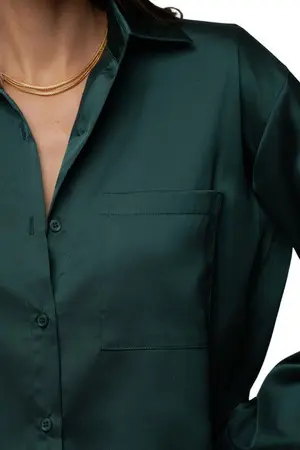 JLUXLABEL Island Ease Collared Satin Top - Emerald