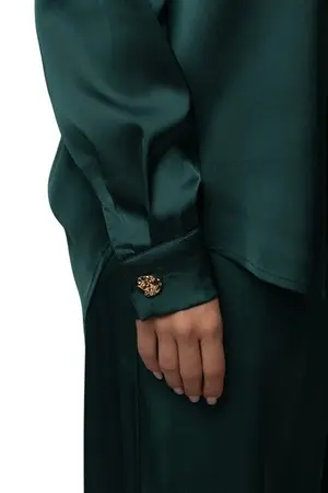 JLUXLABEL Island Ease Collared Satin Top - Emerald