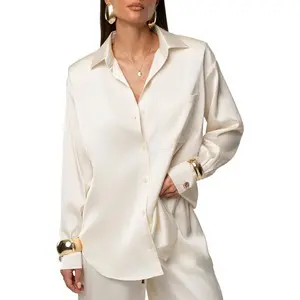 JLUXLABEL Island Ease Collared Satin Top - Ivory