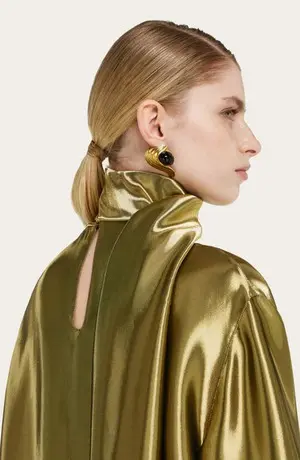 FERRAGAMO Fluid Scarf Neck Lamé Top - Oro-nero