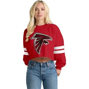 SPIRIT JERSEY Atlanta Falcons Oversized Cropped Stripe Long Sleeve T-shirt - Red