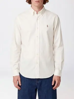 Polo Ralph Lauren Slim Fit Cotton Shirt With Button-down Collar And Embroidered Pony Logo - Ivory