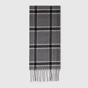 Gucci Tartan Wool Cashmere Scarf - Grey