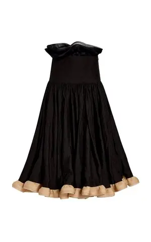 Khaite Saru Ruffled Linen Midi Skirt - Black