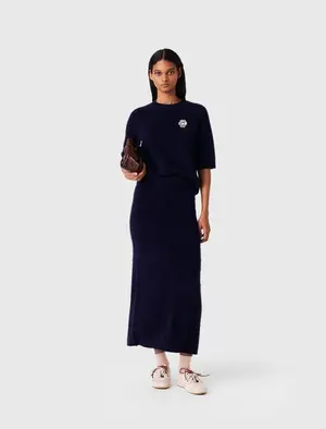 Maje Knit Pencil Skirt - Navy