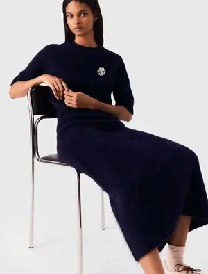 Maje Knit Pencil Skirt - Navy