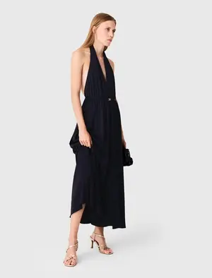 Maje Backless Pleated Maxi Dress