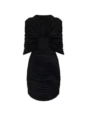 THE MANNEI Ruched Draped-detail Mini Dress - Black