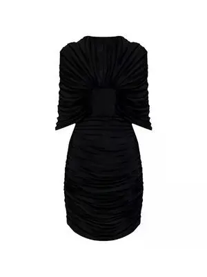 THE MANNEI Ruched Draped-detail Mini Dress - Black
