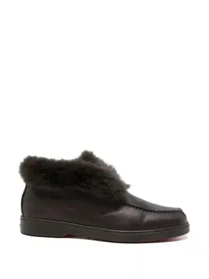 Santoni Shearling-trim Pebbled Leather Loafers