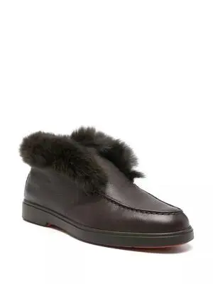 Santoni Shearling-trim Pebbled Leather Loafers
