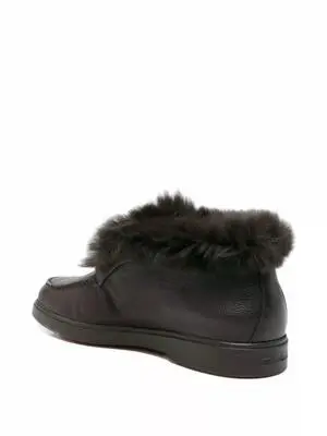 Santoni Shearling-trim Pebbled Leather Loafers