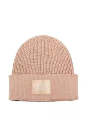 Guess Logo-patch Ribbed Beanie Hat - Neutrals