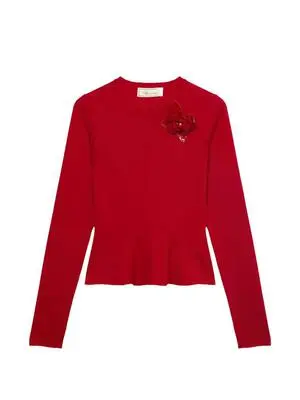 Blumarine Rose-brooch Peplum-hem Sweater