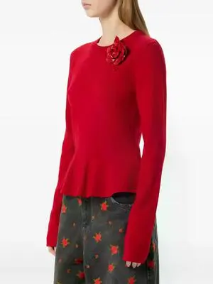 Blumarine Rose-brooch Peplum-hem Sweater