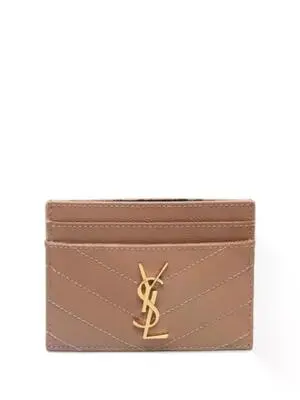 Saint Laurent 2023 Chevron Grain De Poudre Cassandre Card Holder - Brown