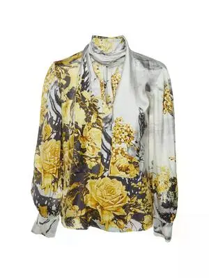 Roberto Cavalli Floral-print Silk-satin Blouse - Grey