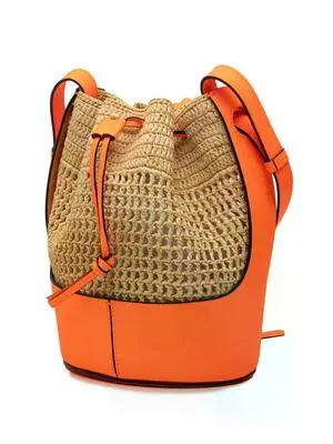 Loewe 2020 Small Raffia And Calfskin Balloon Bucket Bag
