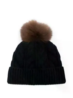 Moncler Cable-knit Pompom Beanie Hat - Blue