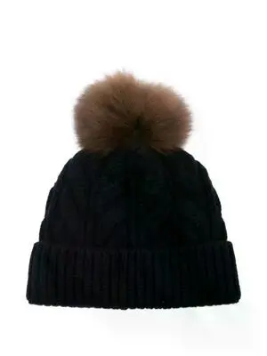 Moncler Cable-knit Pompom Beanie Hat - Blue