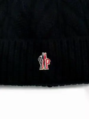 Moncler Cable-knit Pompom Beanie Hat - Blue