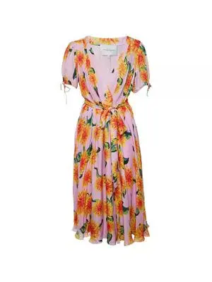 Carolina Herrera Floral-print Wrap Midi Dress - Pink